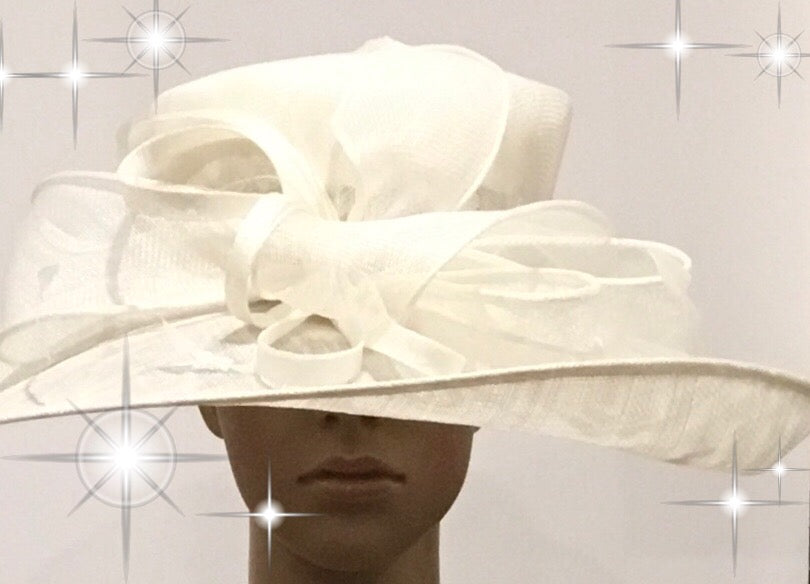 300-009 White Side Sweep Sinamay Hat – Penelope's Fine Hats