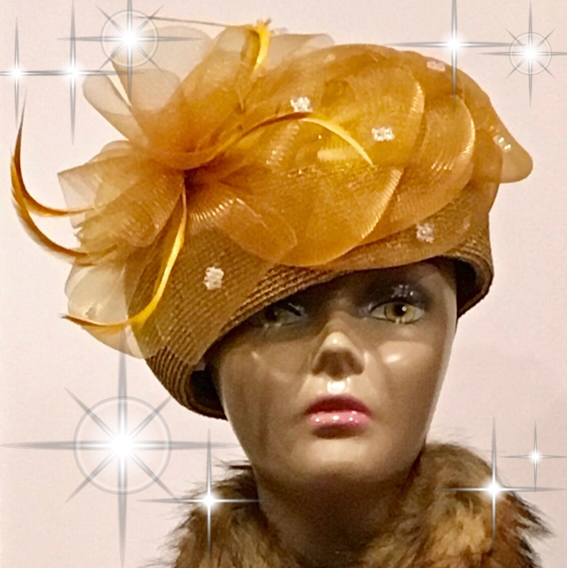 400-022 Metallic Gold Veil Hat – Penelope's Fine Hats